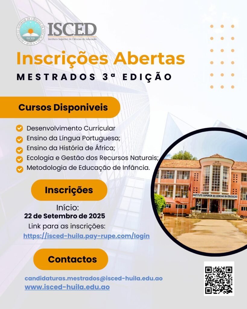 ISCED-HUÍLA ABRE INSCRIÇÕES PARA MESTRADOS EM CIÊNCIAS DA EDUCAÇÃO ...